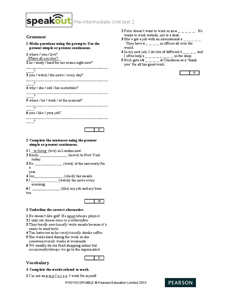Grammar: Pre-Intermediate Unit Test 2 | PDF