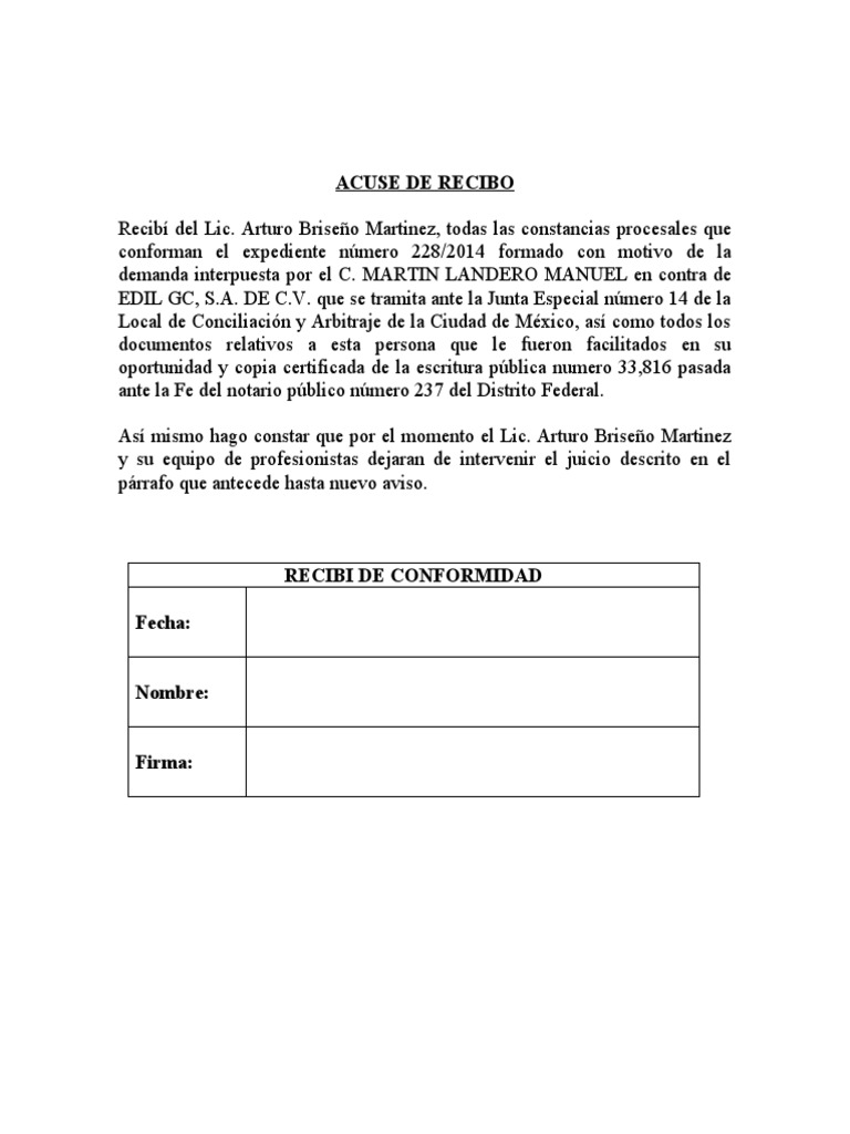 Acuse de Recibo | PDF