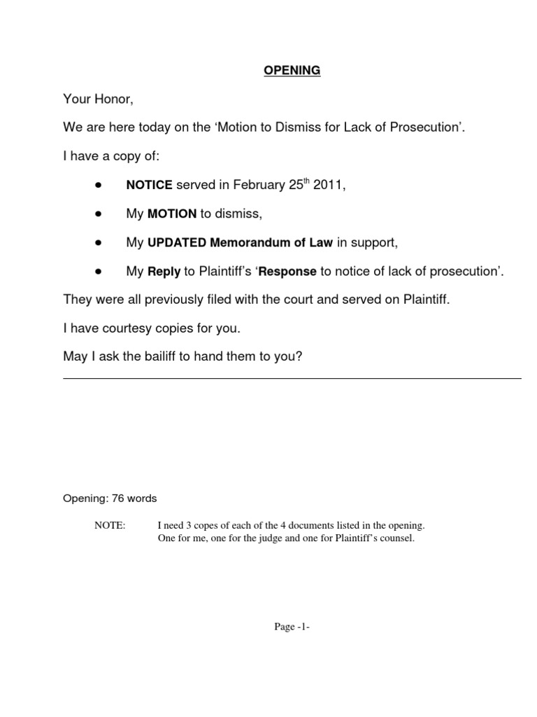 Sample Speaking Notes for Court | Lawsuit | Courts