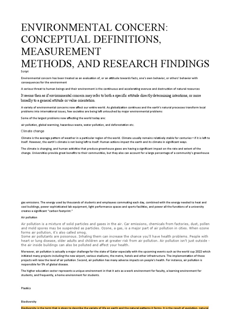 Environmental Concern Script | PDF