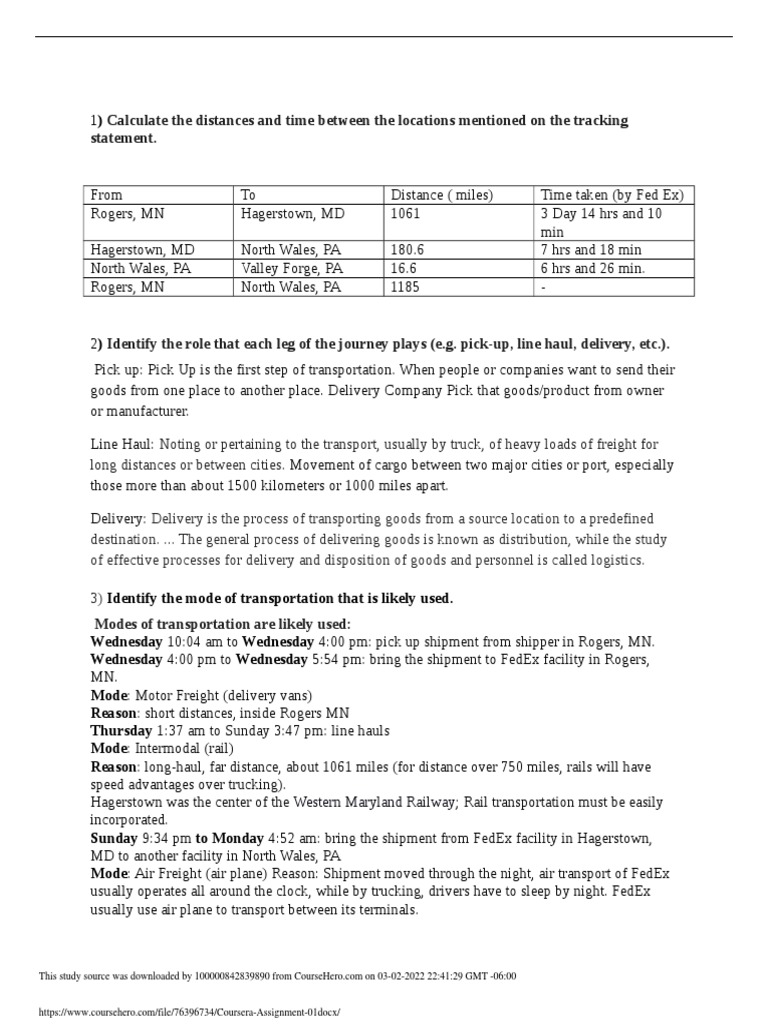 Coursera Assignment 01 | PDF | Cargo | Delivery (Commerce)