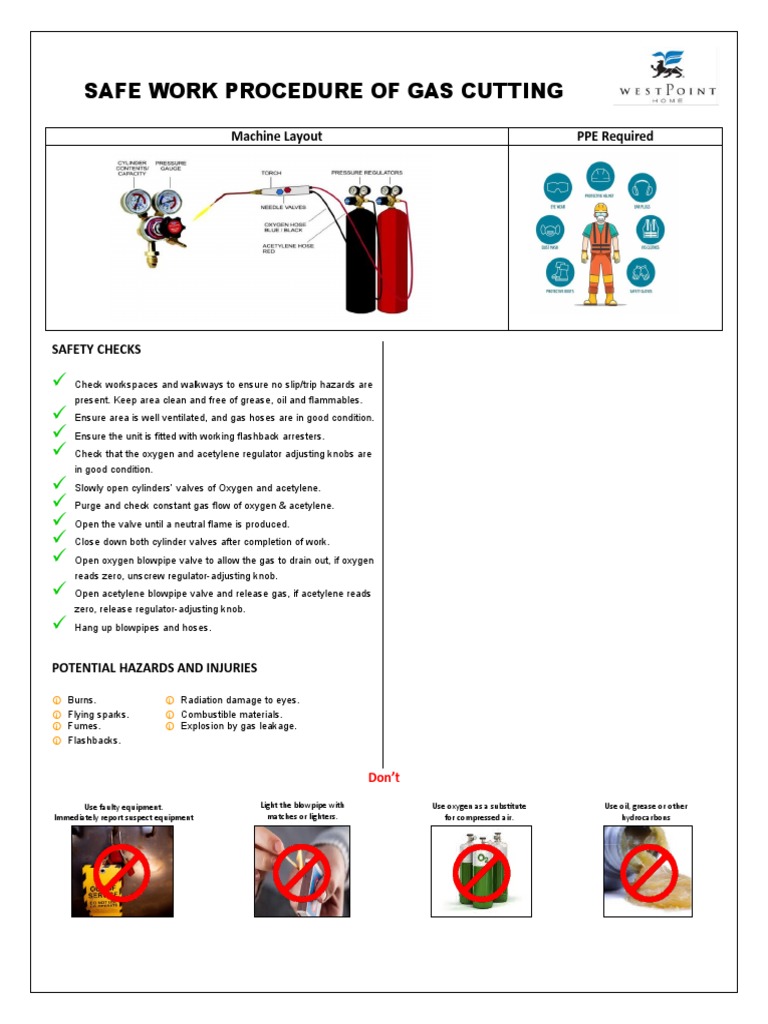 Safe Work Procedure of Gas Cutting: Machine Layout PPE Required | PDF