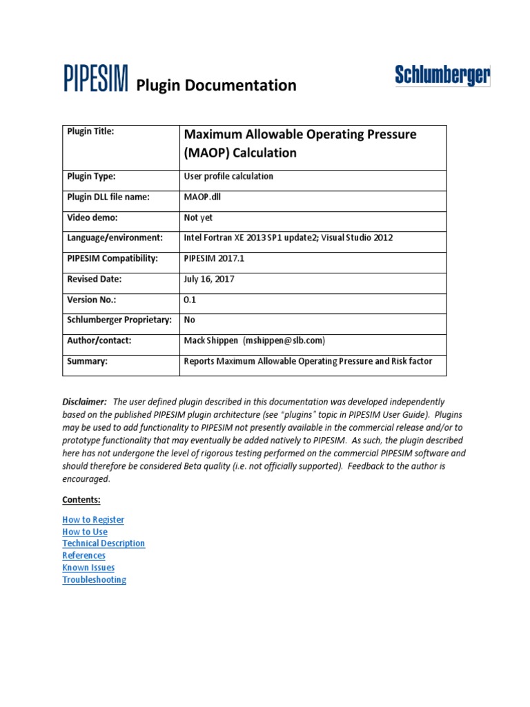 Plugin Documentation: Maximum Allowable Operating Pressure (MAOP ...