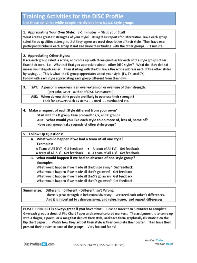 Training Activities For The DiSC Profile | PDF | Cognitive Science ...