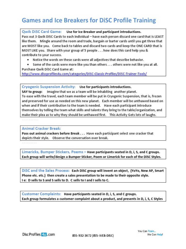 DiSC Profile Ice Breaker Activities | PDF