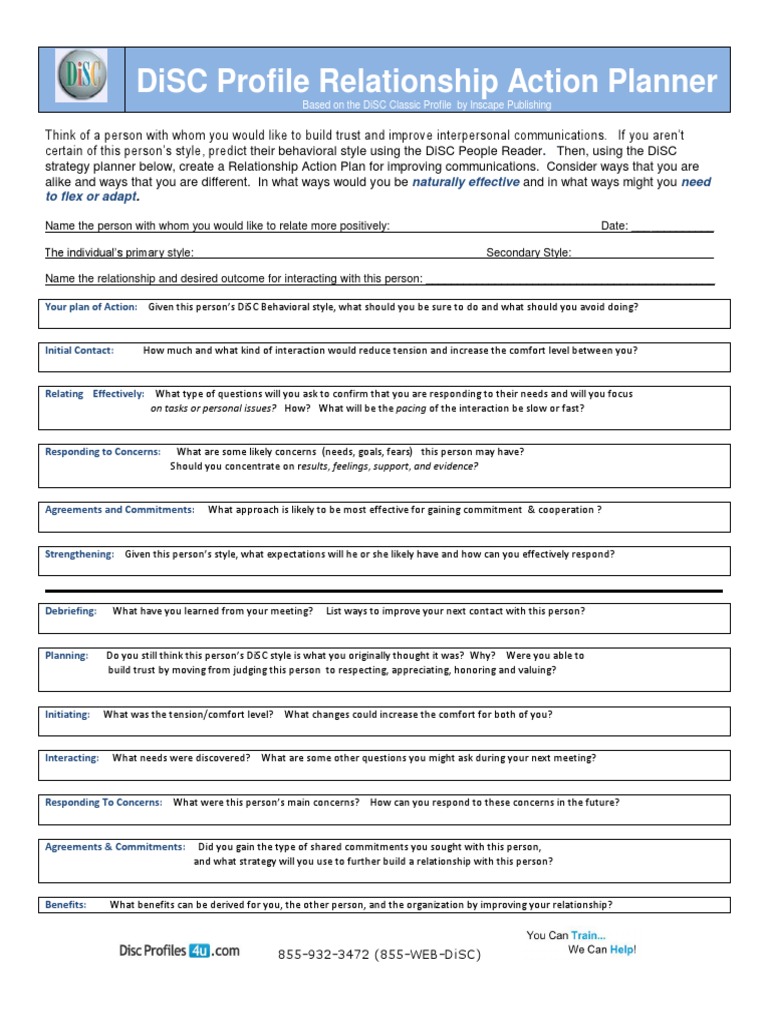 DiSC Profile Relationship Action Planner | Download Free PDF ...