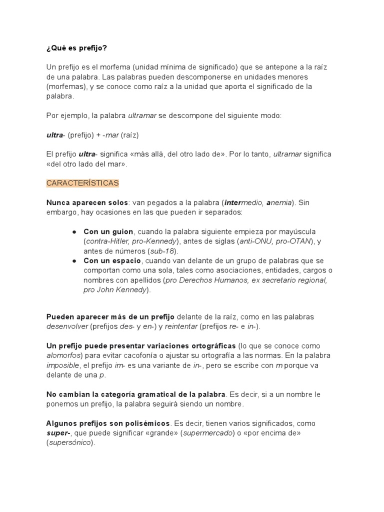Definición y Tipos de Prefijos | PDF | Palabra | Morfología Lingüística