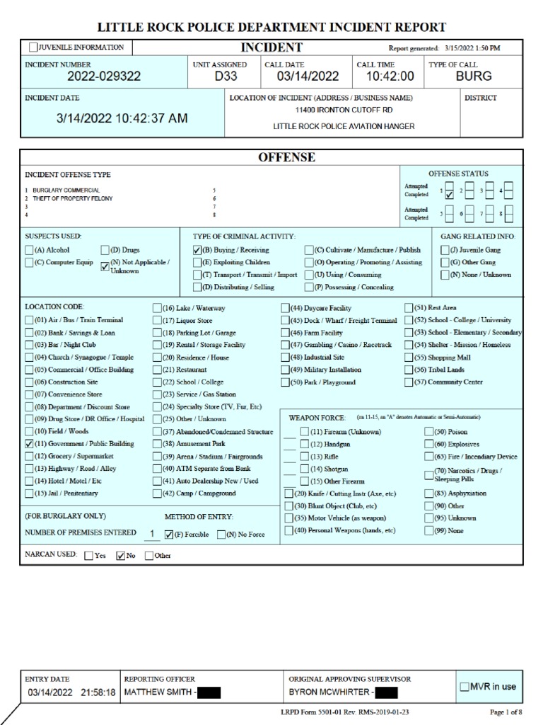 LRPD Incident Report 2022-029322 - Redacted | PDF | Hair | Ounce