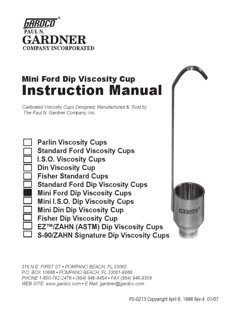 Mini Ford Viscosity Cups | PDF | Viscosity | Temperature