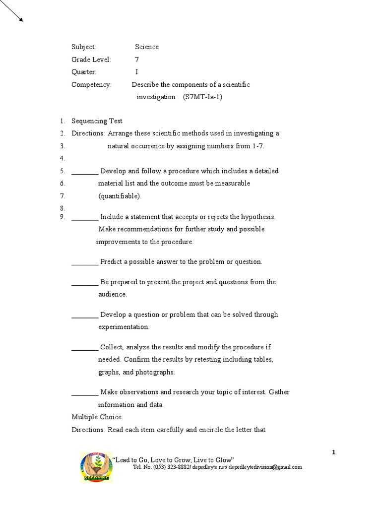 Grade 7 Science Test Item | PDF