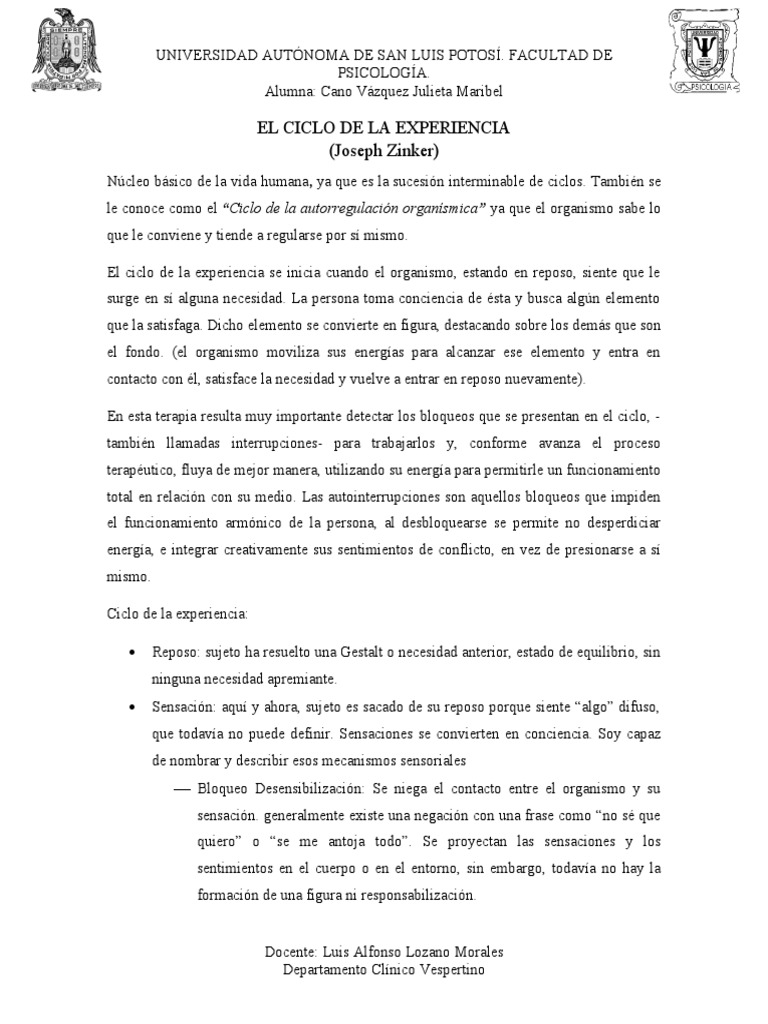 El Ciclo de La Experiencia | PDF | Terapia Gestalt | Percepción