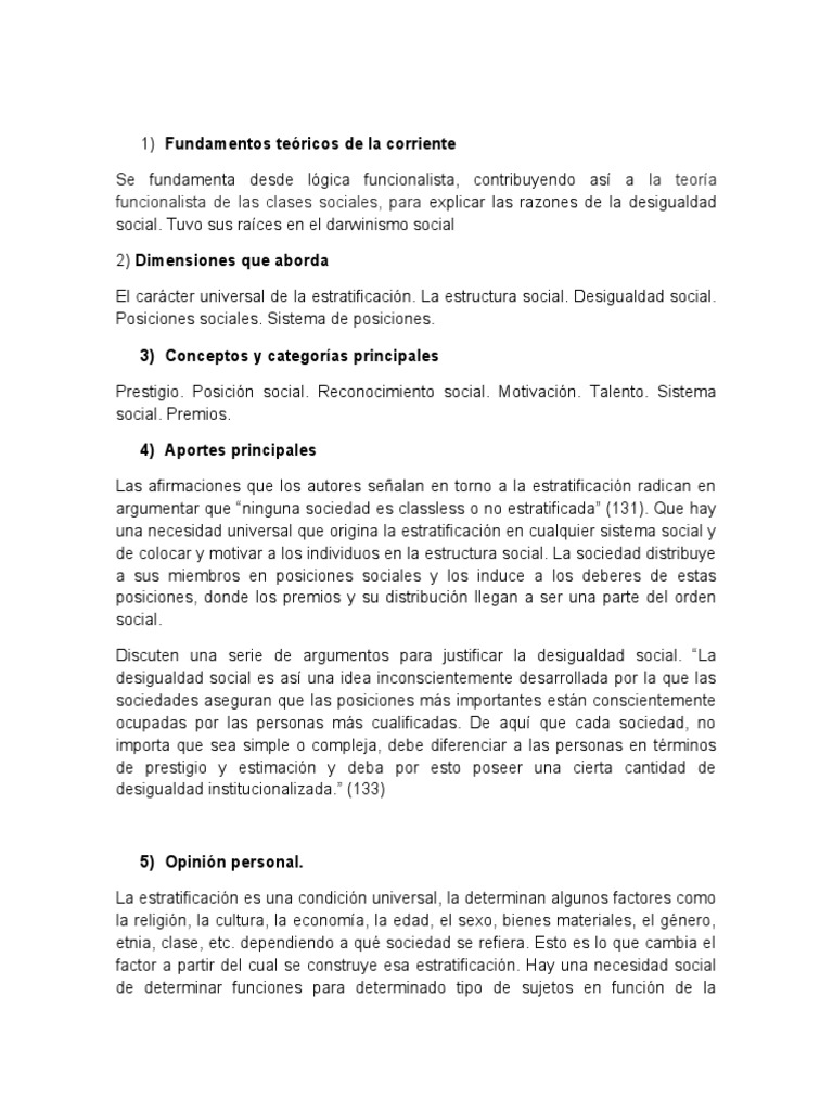 Davis J Kingsley y Wilbert E. Moore | PDF | Sociedad | Estratificación ...