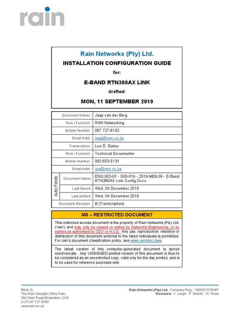 Rain Networks (Pty) LTD.: Installation Configuration Guide | PDF | Ip ...