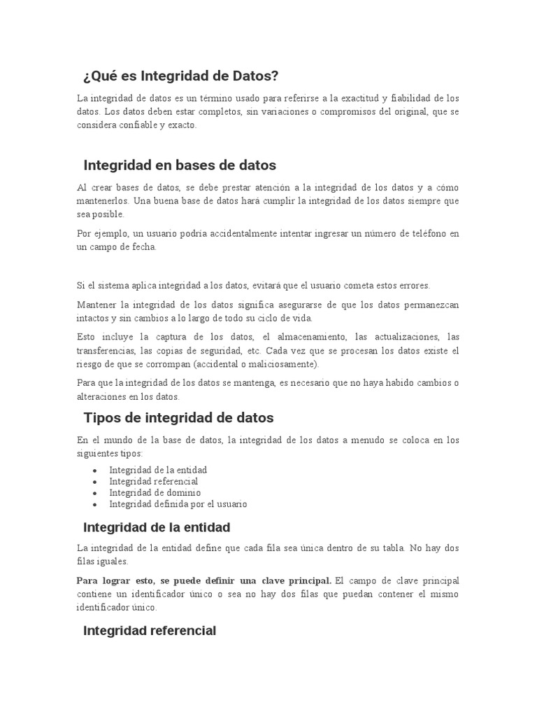 Qué Es Integridad de Datos | PDF | Gestión de tecnología de la ...