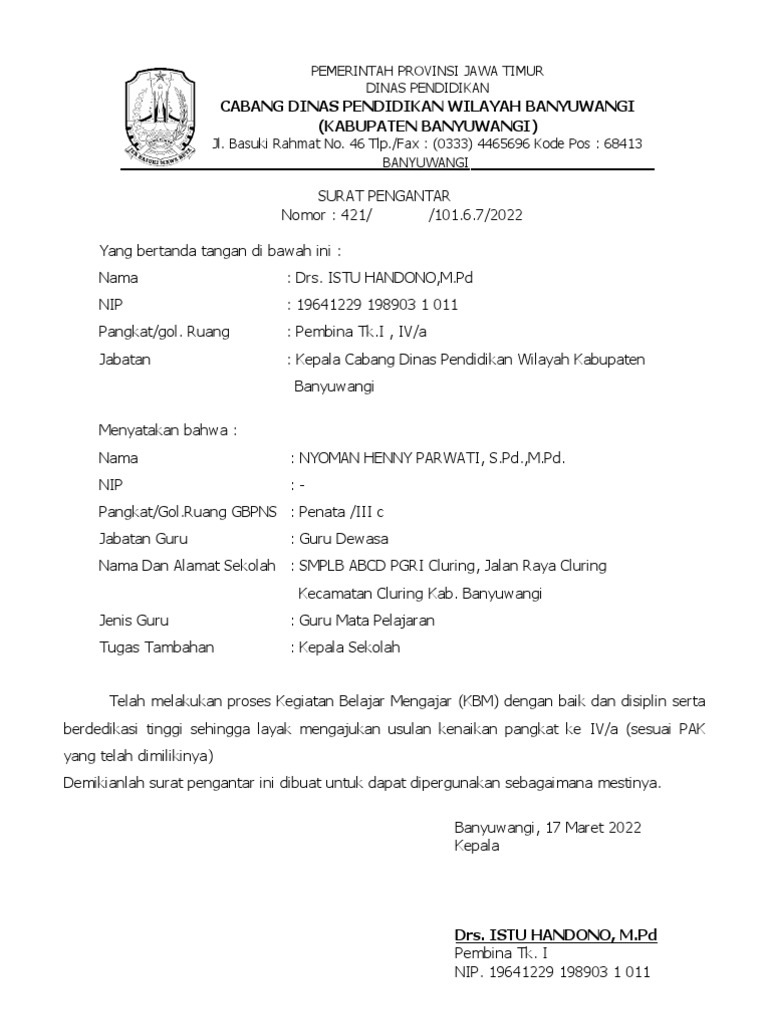 Usulan SK Inpassing GBPNS Banyuwangi | PDF