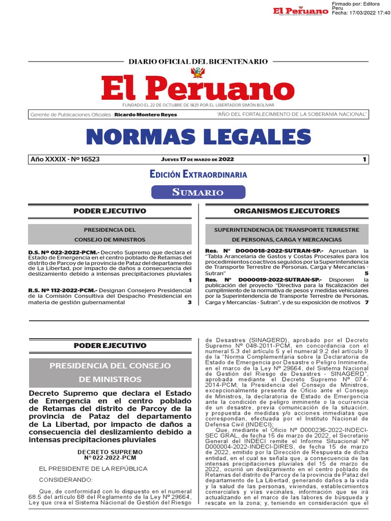 Declaran Estado de Emergencia en El Centro Poblado de Retamas Del ...