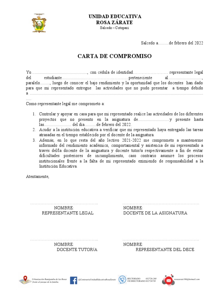 Carta de Compromiso Entrega Tareas Atrasadas | PDF