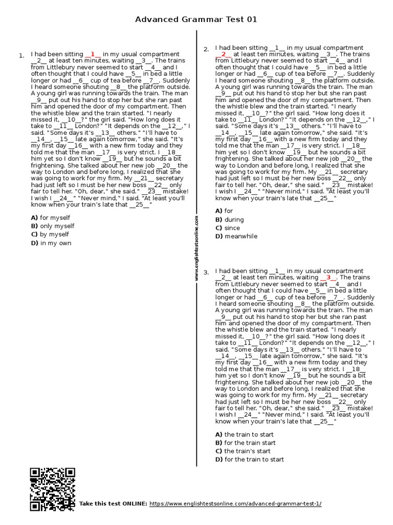 1596 - Advanced Grammar Test 01 | PDF