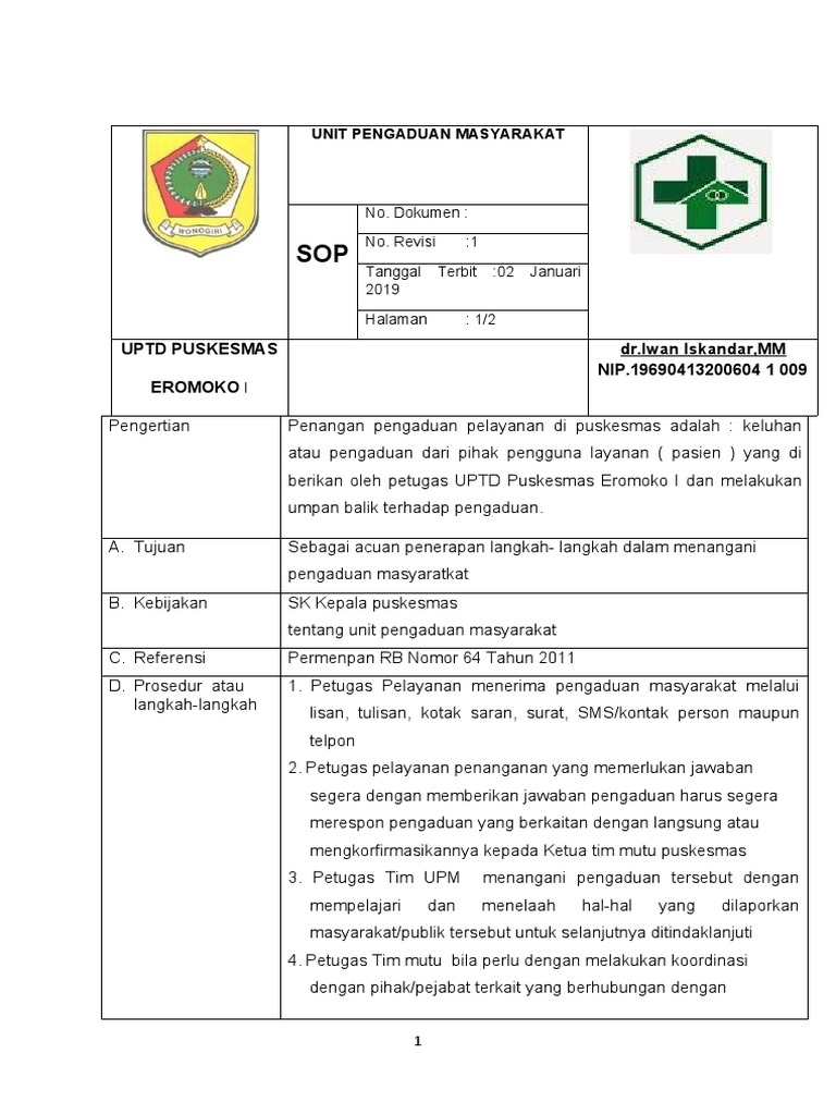 Sop Unit Pengaduan Masyarakat | PDF