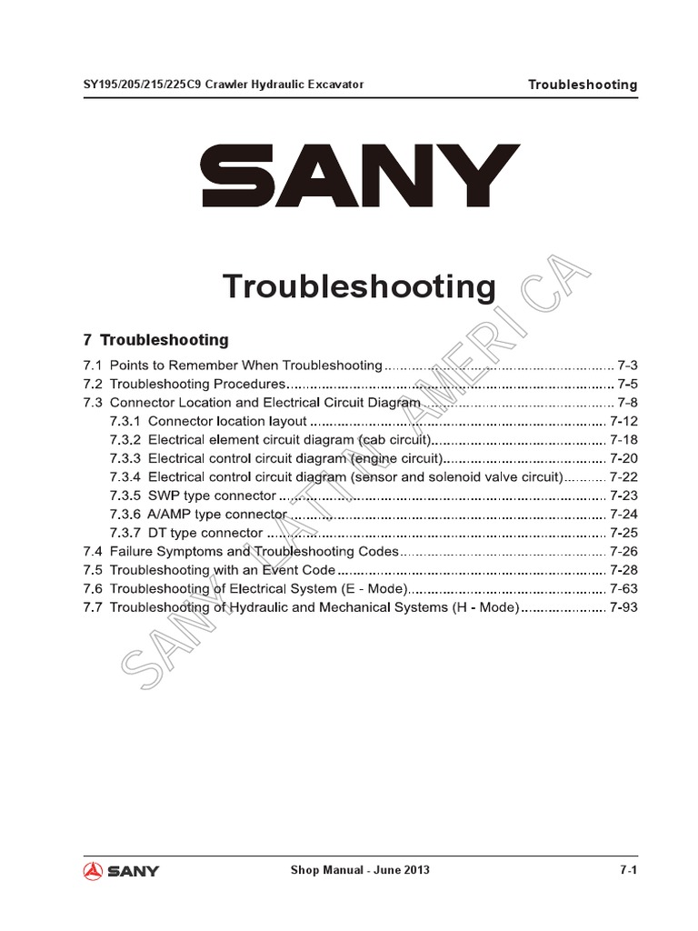 Sany - Troubleshooting | PDF | Machines | Mechanical Engineering