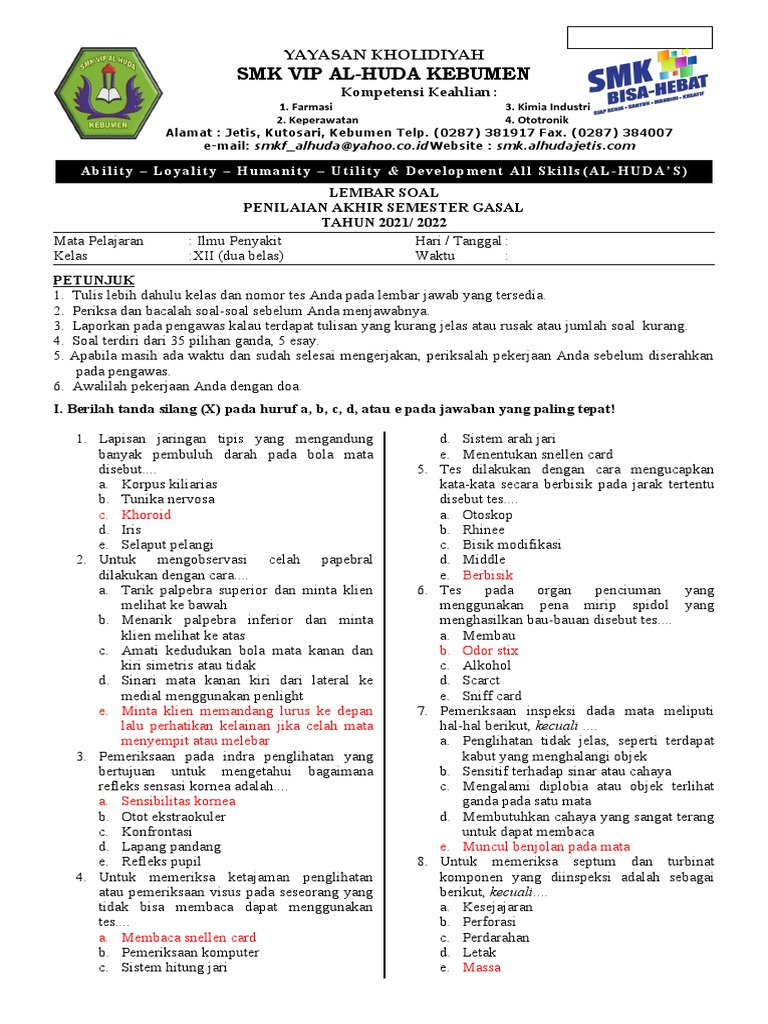 Judul yang tepat untuk dokumen tersebut adalah: "LEMBAR SOAL PENILAIAN AKHIR SEMESTER GASAL SMK ...