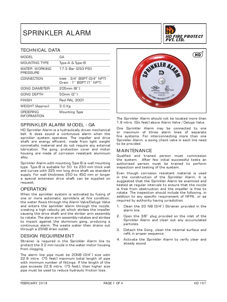 Sprinkler Alarm: HD Fire Protect Pvt. Ltd. Technical Data | PDF | Fire ...