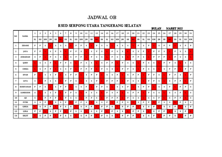 Jadwal Ob Bulan Maret 2022 | PDF