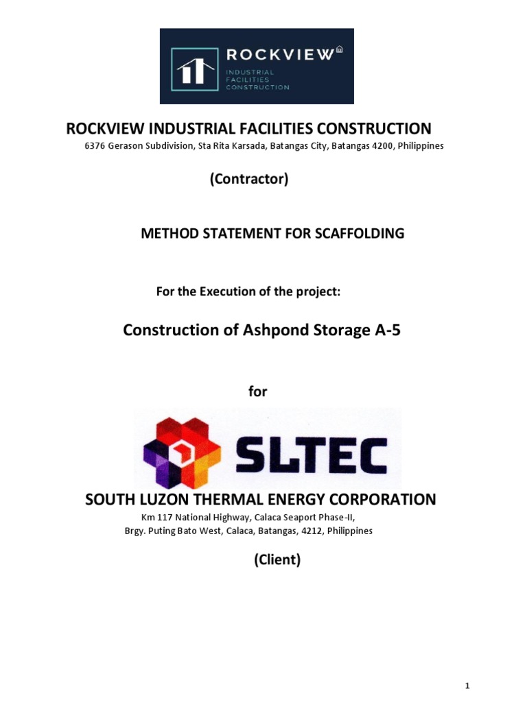 METHOD STATEMENT For SCAFFOLDING WORKS | PDF | Personal Protective ...