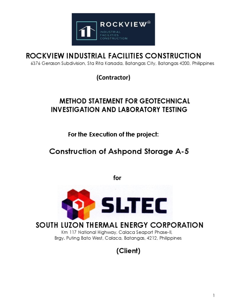 Method Statement For Geotechnical Investigation and Labor | PDF