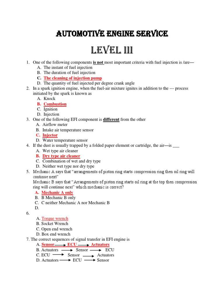 Level III: Automotive Engine Service | PDF | Fuel Injection | Diesel Engine