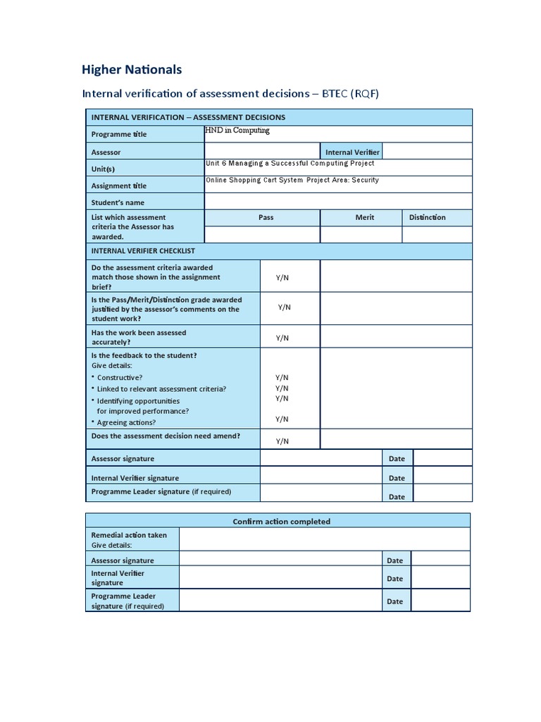 Higher Nationals: Internal Verification of Assessment Decisions - BTEC ...