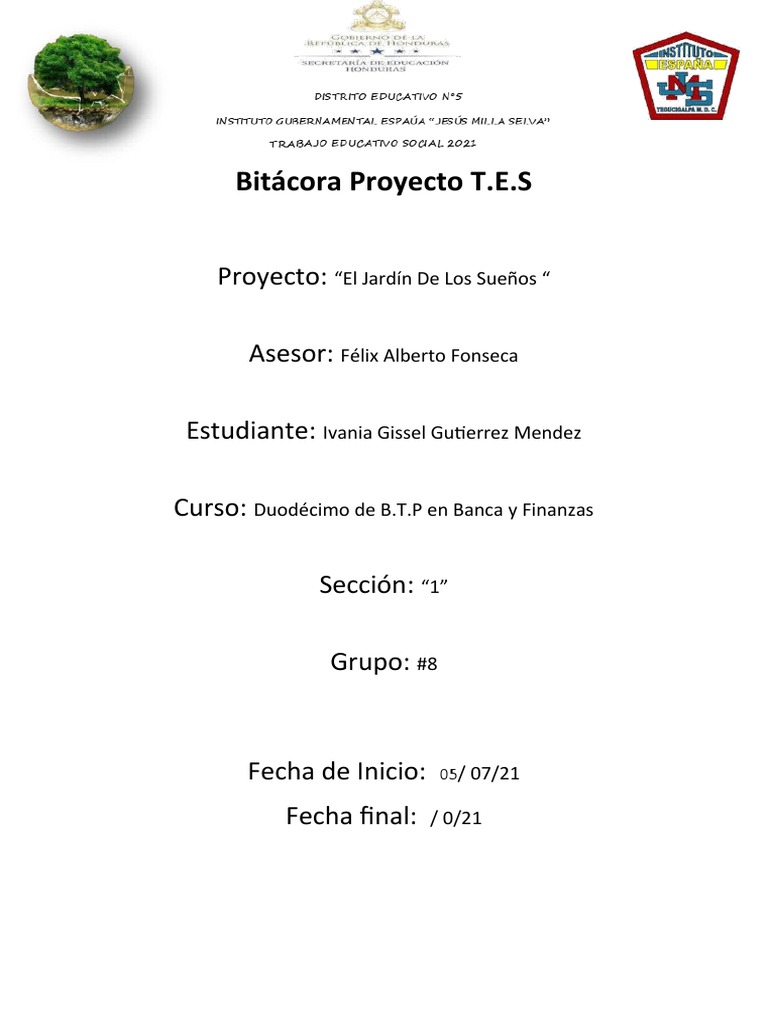 Portada de Bitácora Proyecto Tes. | PDF