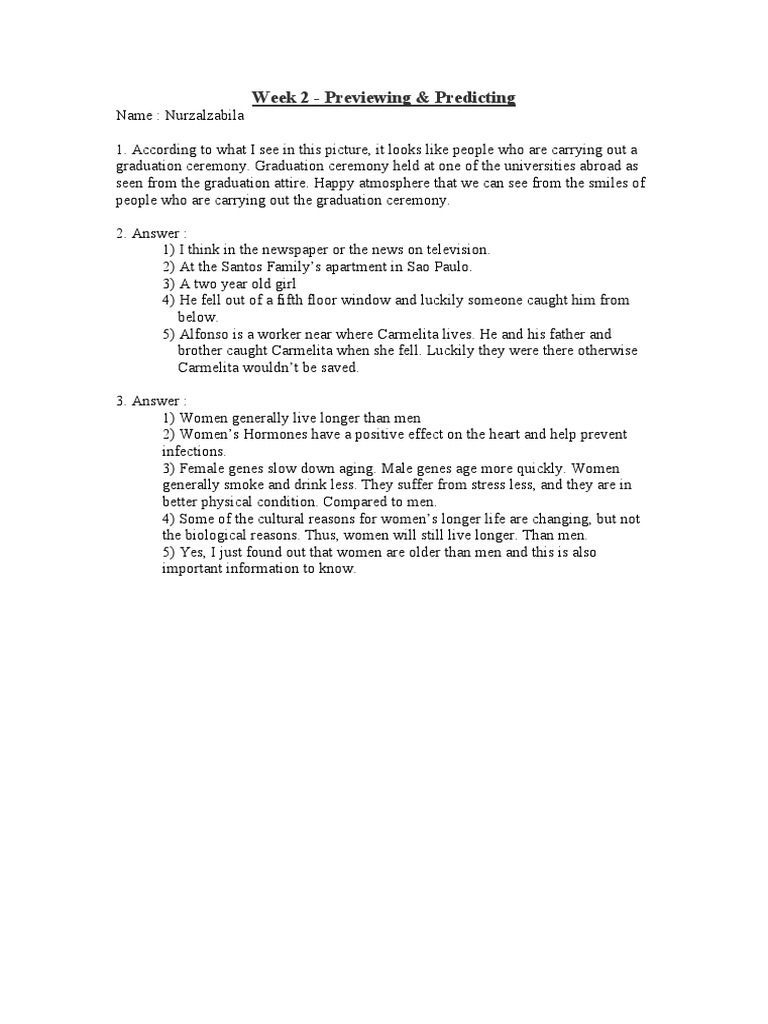 Week2-Previewing & Predicting - Nurzalzabila | PDF | Self-Improvement