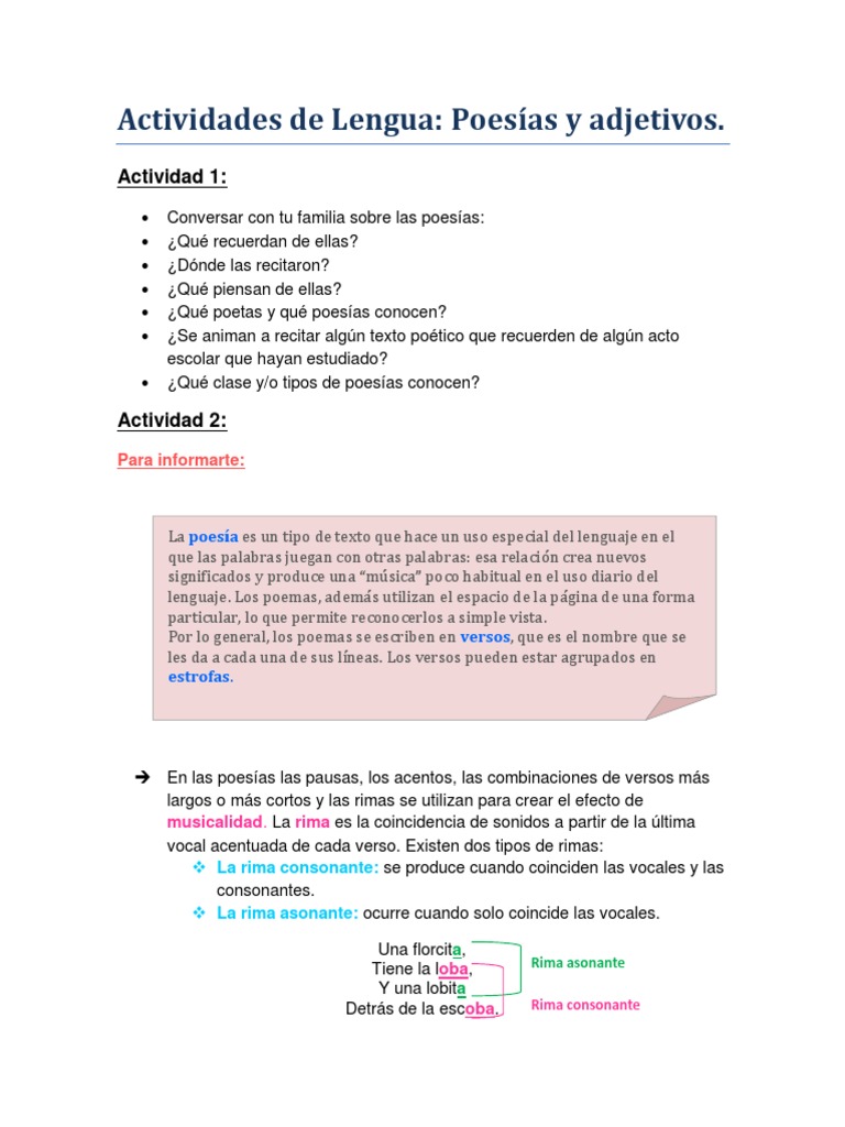 Actividades de Poesía y Adjetivos | PDF | Poesía | Rima
