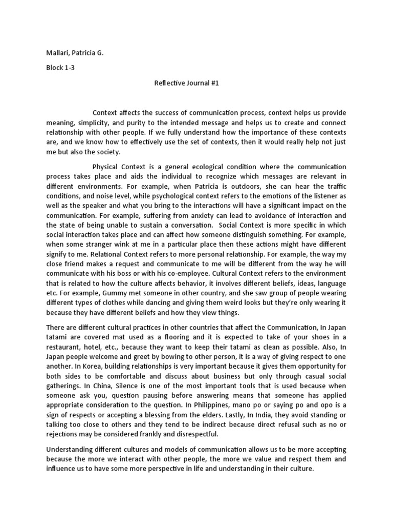 Reflective Journal | PDF | Communication | Psychology