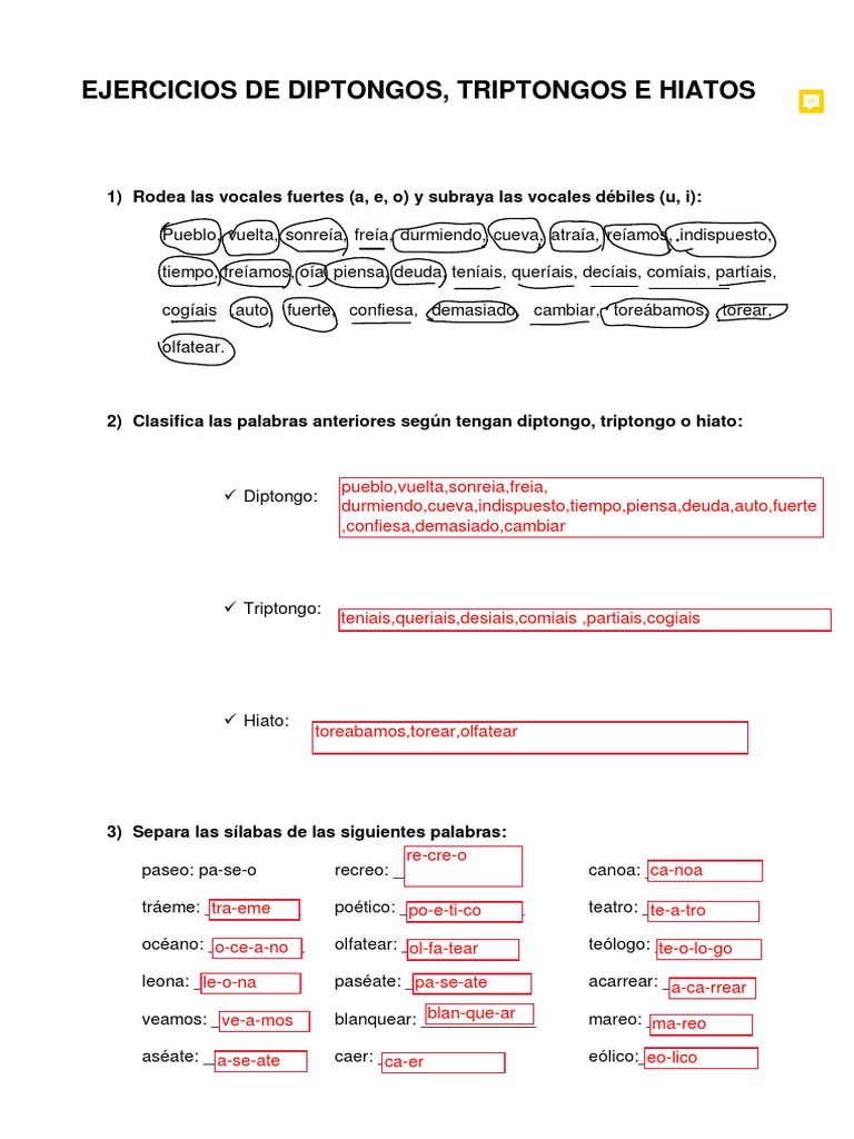 Ejercicios de Diptongos | PDF | Fonética | Voz humana