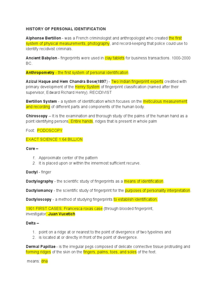 HISTORY OF PERSONAL IDENTIFICATION Lec 1 | PDF