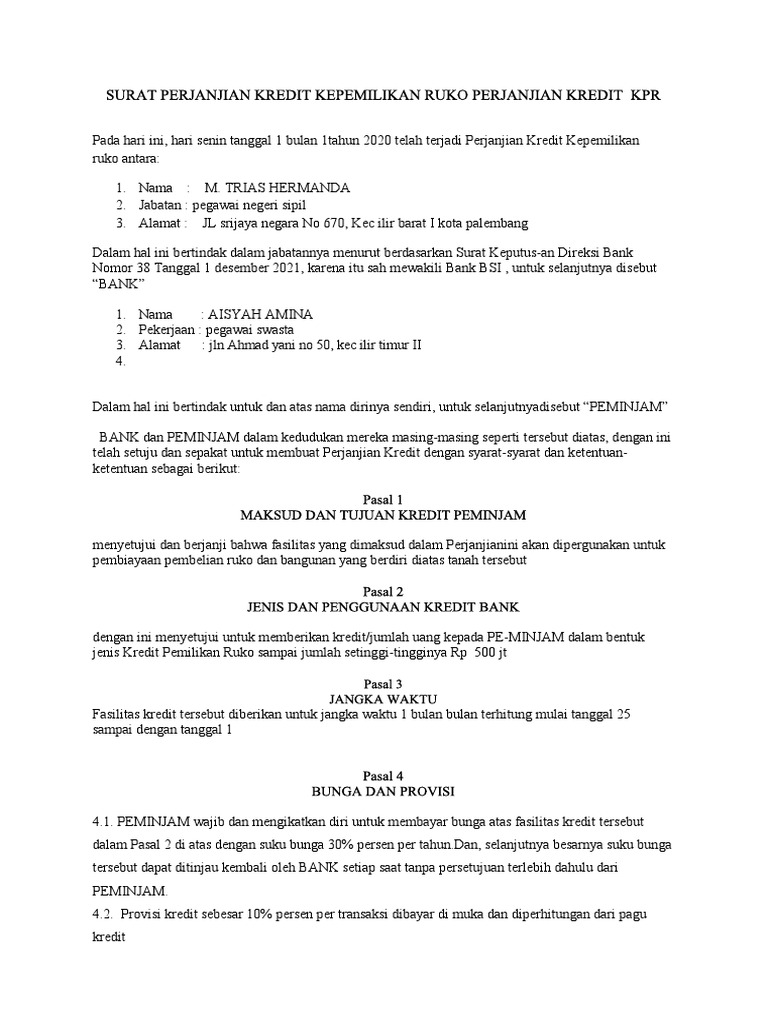 Surat Perjanjian Kredit Kepemilikan Rumah Perjanjian Kredit KPR (1) (1) - 1 | PDF