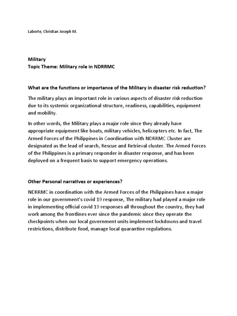 Military NDRRMC Role Script | PDF | Politics