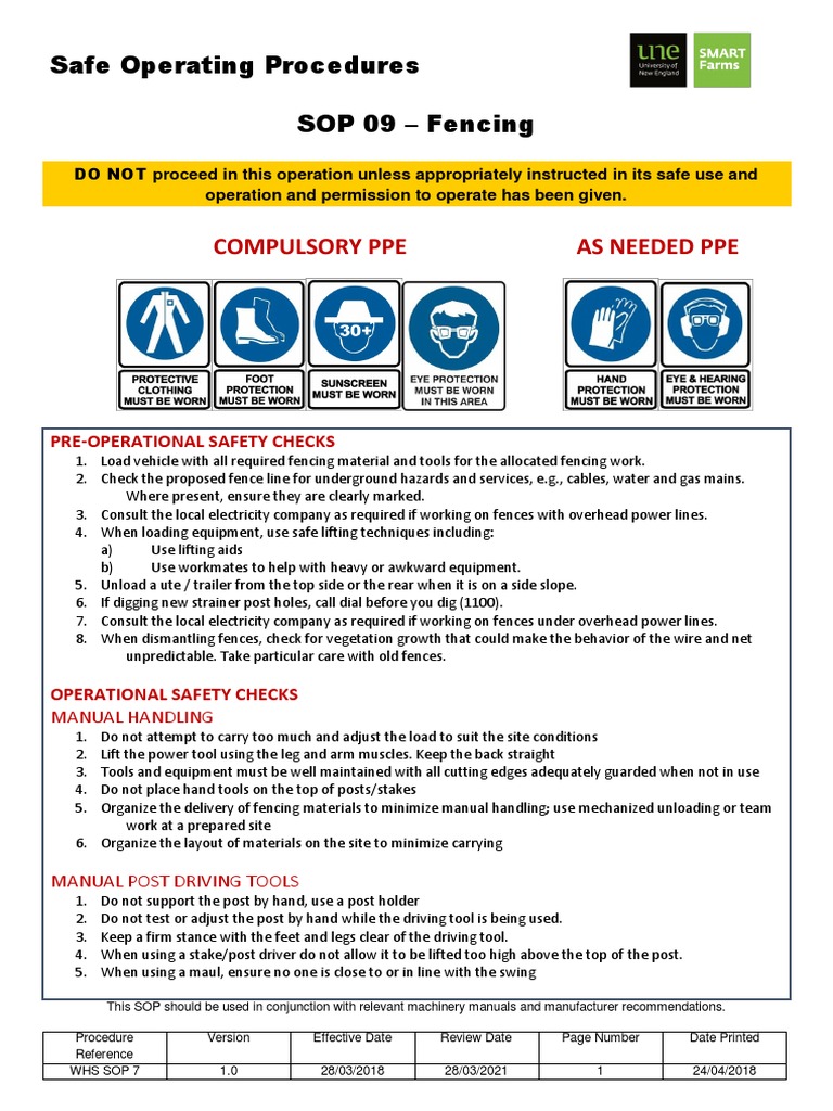 Safe Operating Procedures 09 Fencing | PDF
