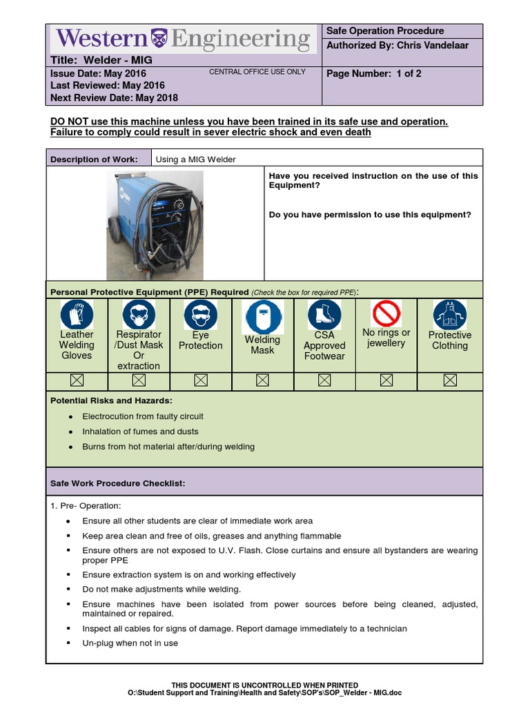 Sop Welder Mig | PDF