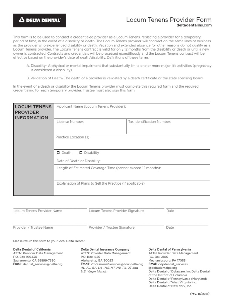 Locum Tenens Form | PDF