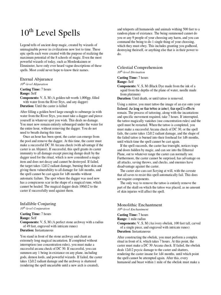 10th Level Spells | PDF | Storms | Candle