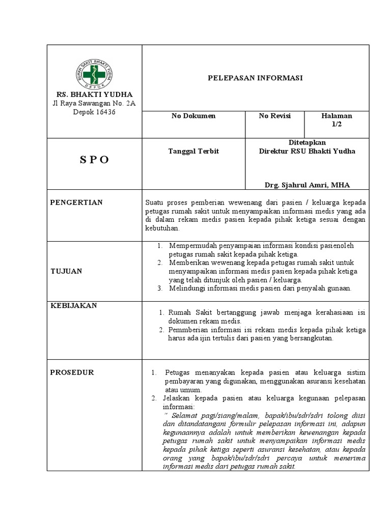 Prosedur Pelepasan Informasi Medis | PDF | Kesehatan Holistik | Sains ...