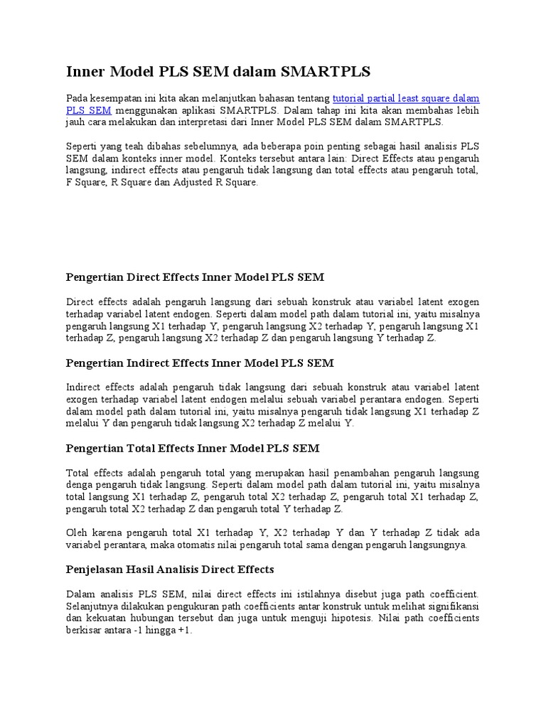 Inner Model PLS SEM Dalam SMARTPLS | PDF