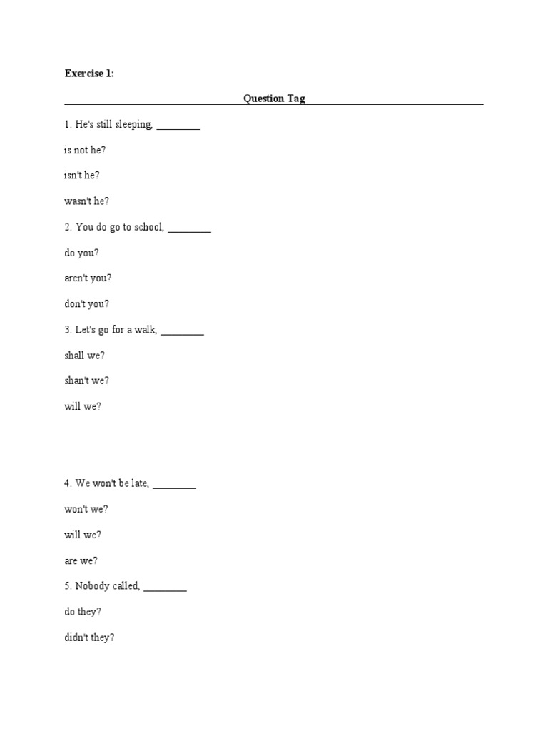 Materi 2 - Question Tag - Exercise | PDF