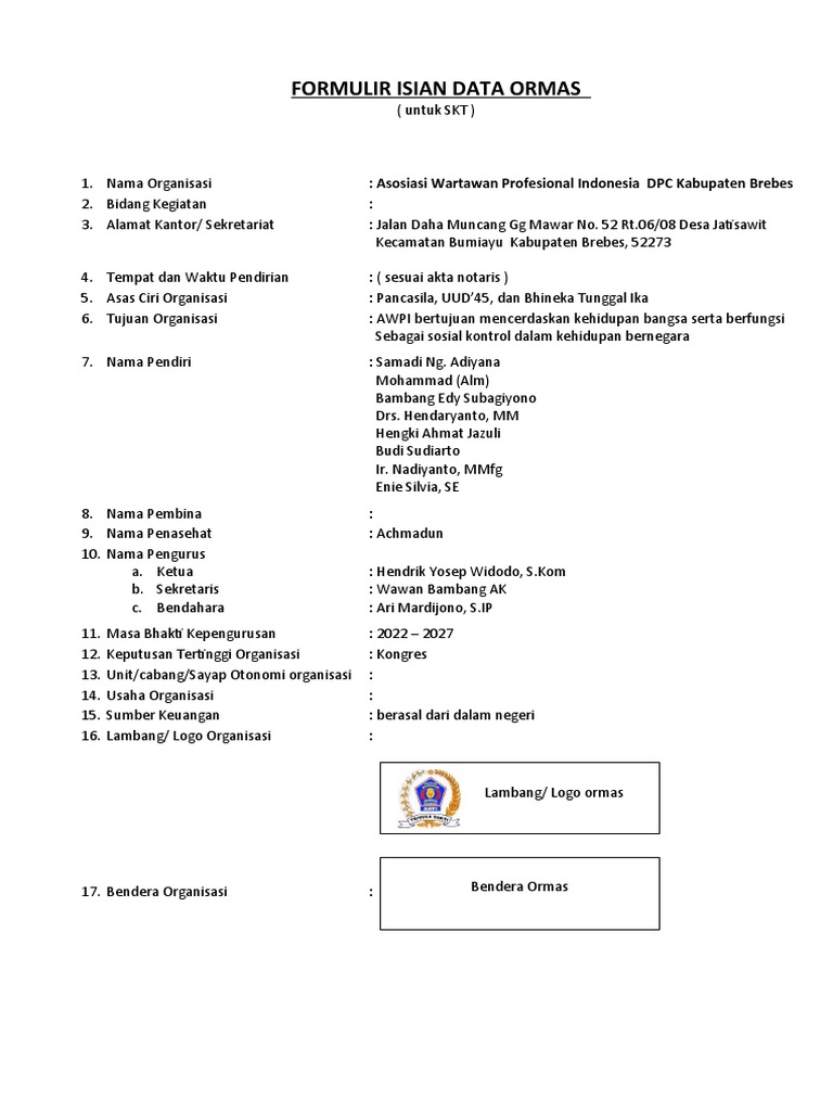 Formulir Isian Data Ormas | PDF