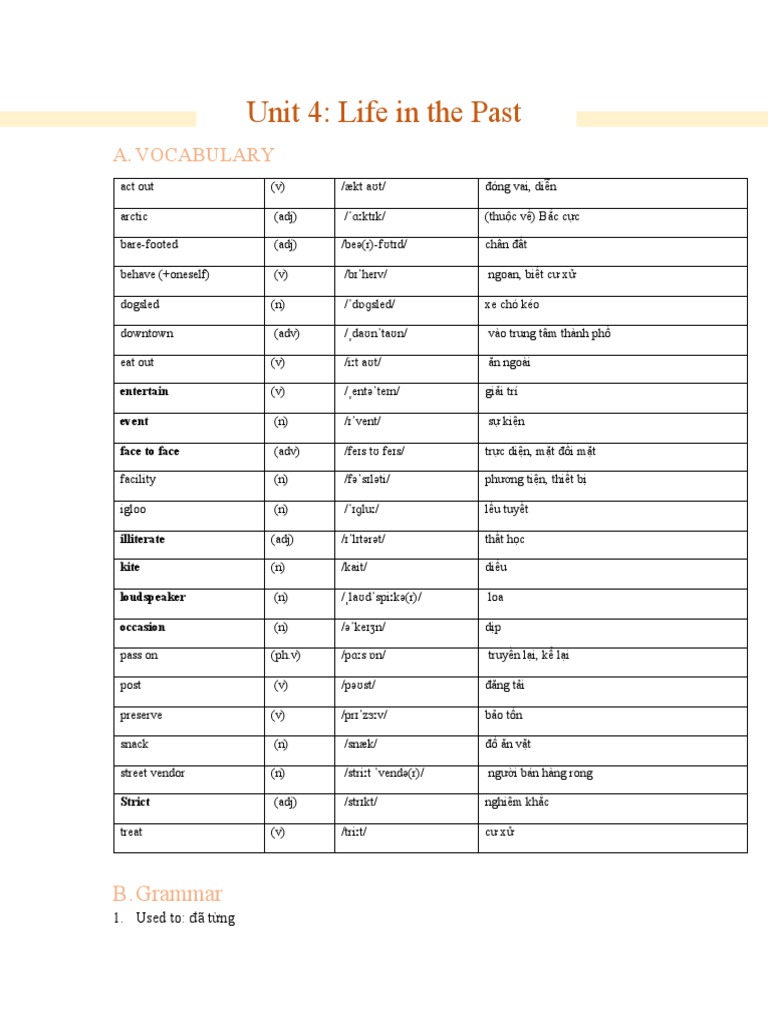 Unit 4: Life in The Past: A. Vocabulary | PDF