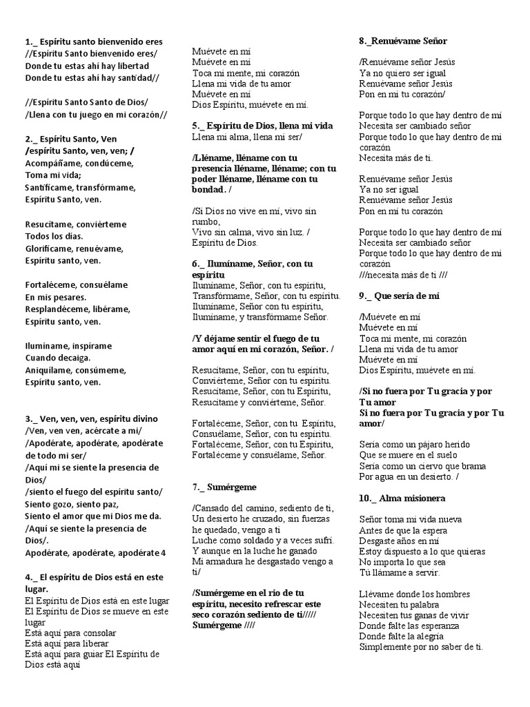 Cantos Al Espiritu Santo | PDF | Cristo (título) | espíritu Santo