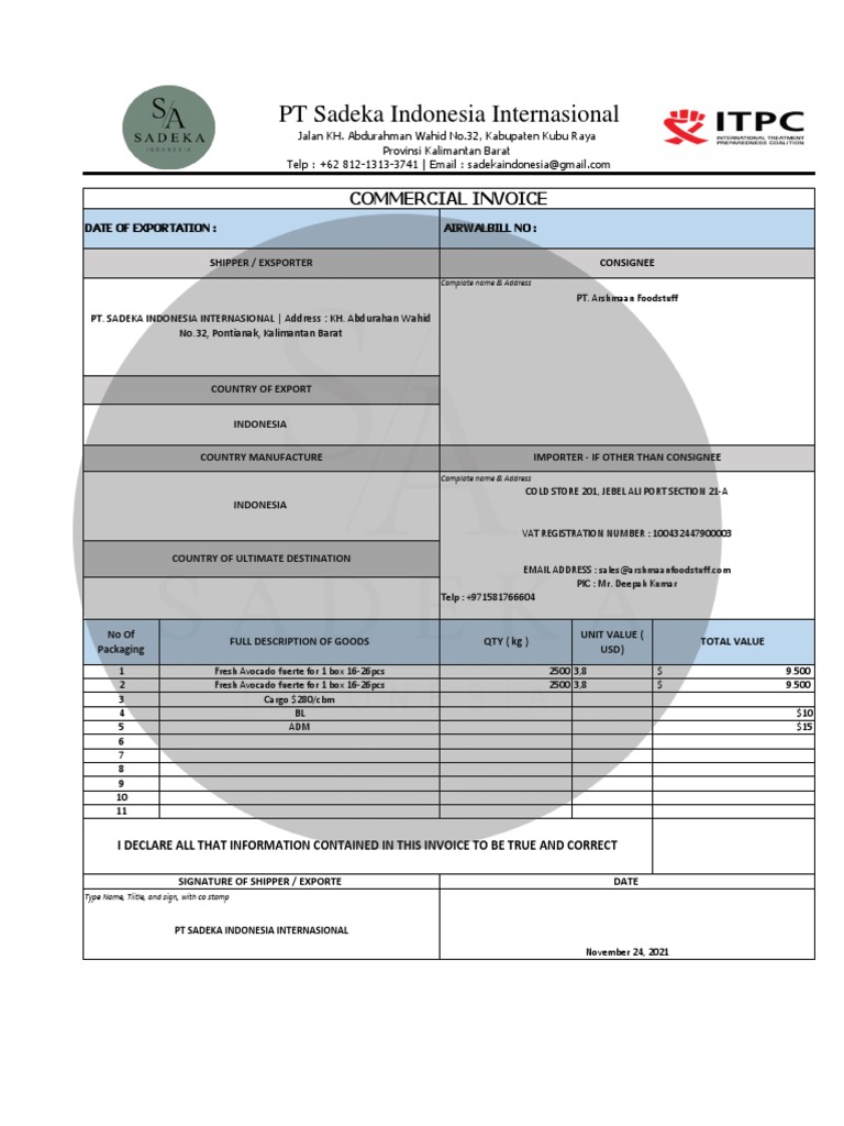 Commercial Invoice Dubai | PDF